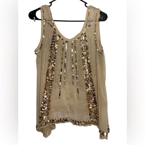 Tops | Gold Sheer Sequin Tank Top | Poshmark
